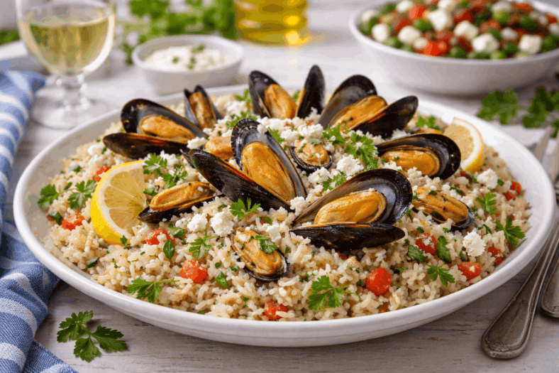 Greek Pilaf With Mussels (Inner rice) Recipe - TarifMotoru